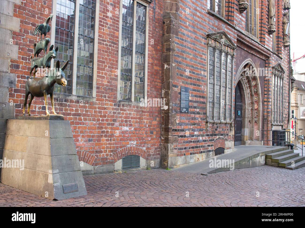 Famous sculpture of Bremen musicians. Bronze monument of fairytale ...