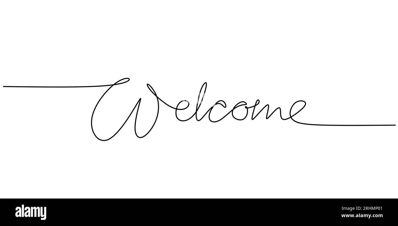 One continuous line drawing typography line art of welcome word writing ...