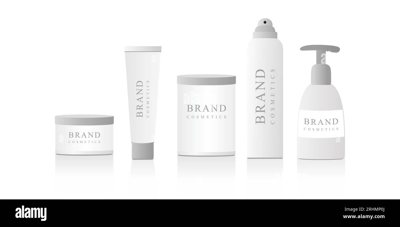 Five cosmetic package flat object set empty tubes on white background ...