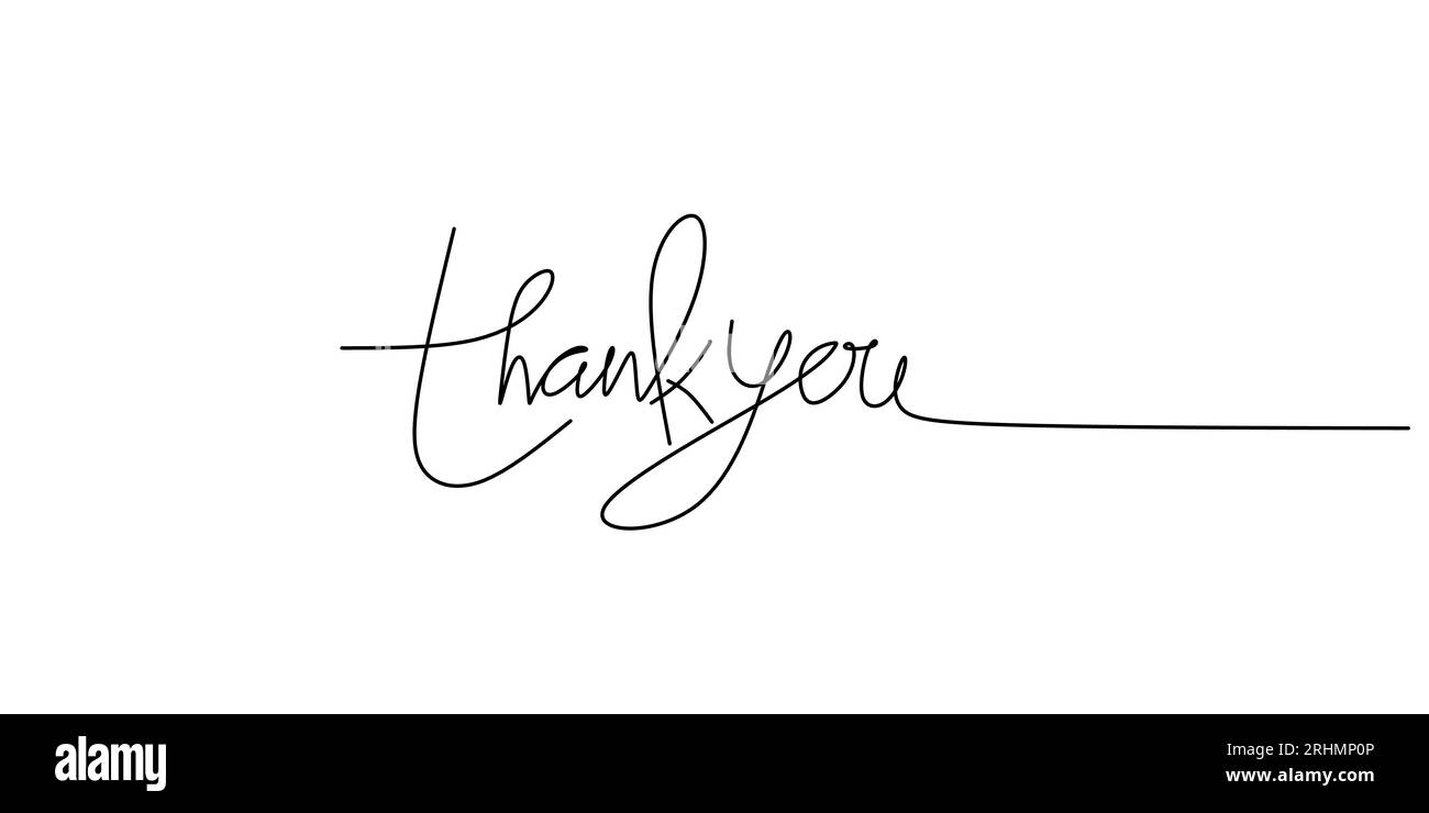 One continuous line drawing typography line art of thank you word ...