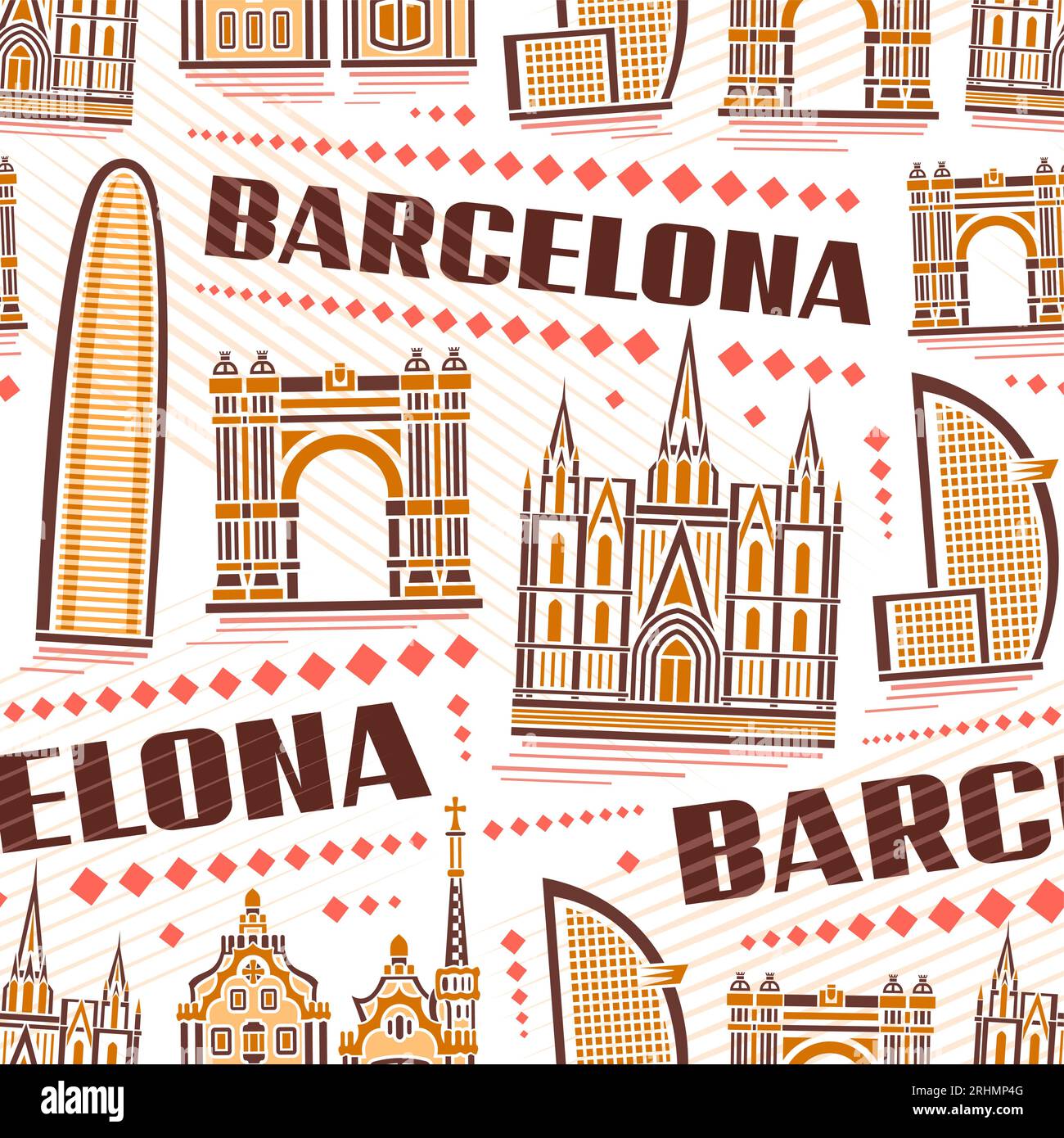 Vector Barcelona Seamless Pattern, repeat background with illustration ...