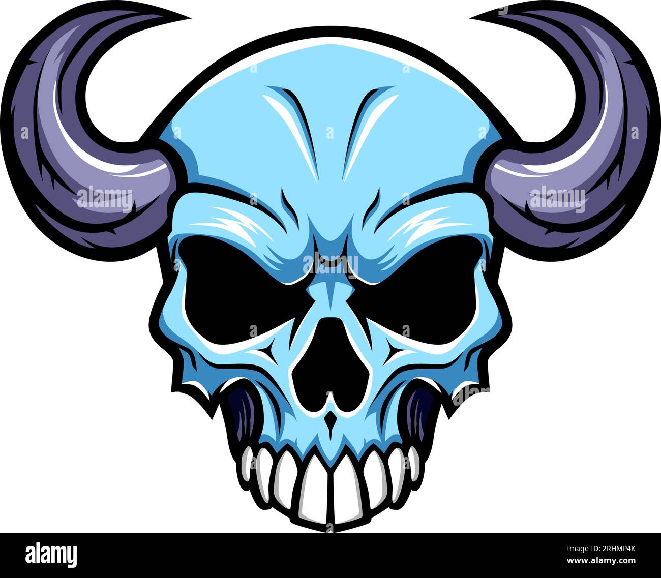 Skull sign or icon with horns. Mascot skull emblem with outline Stock ...