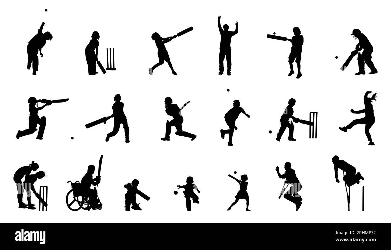 Boy, girl and disable cricket player silhouette Stock Vector Image ...