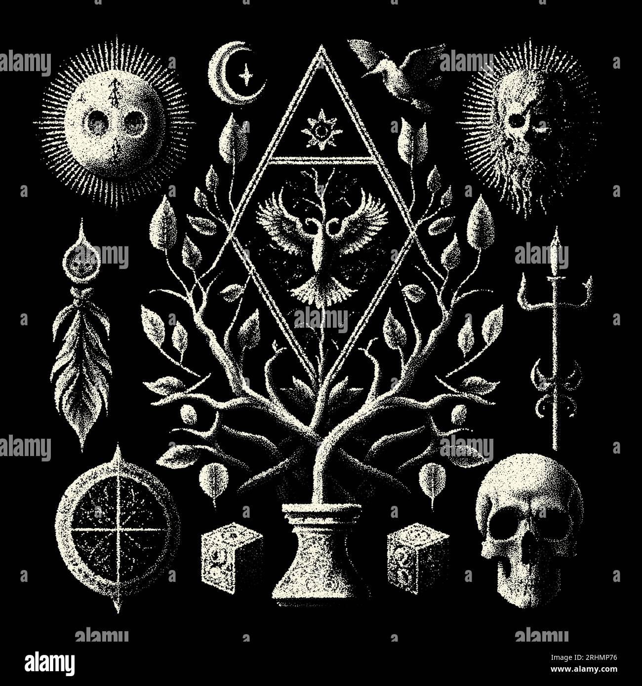 Occult symbols composition in dotwork style. Abstract mystic elements ...