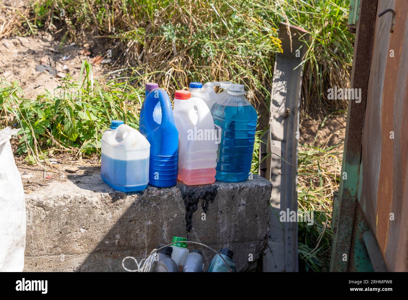 used cans with chemically active substances thrown in the trash ...