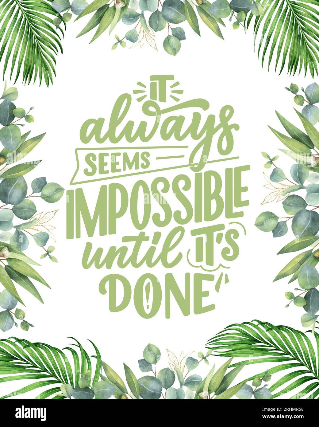 Inspirational quote with green floral border Stock Photo - Alamy