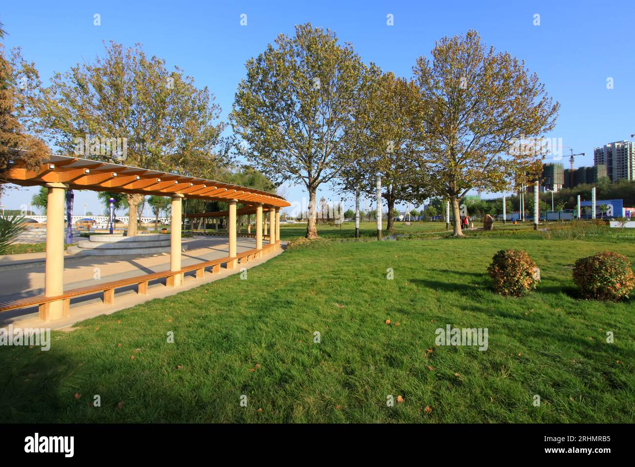 wooden corridor architecture landscape in a park, north china Stock ...