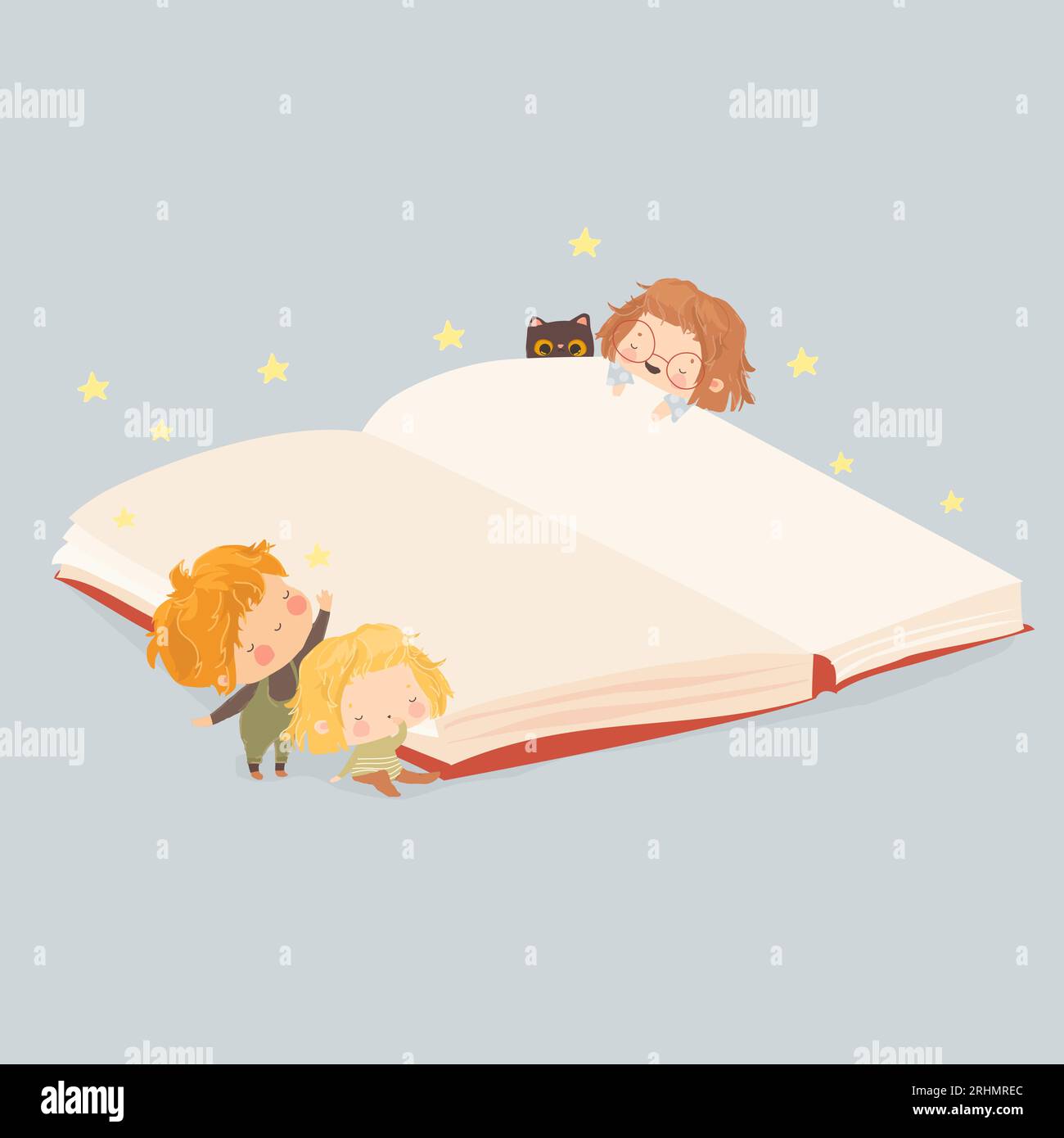 Cute Cartoon Children standing near Big Book Stock Vector Image & Art ...