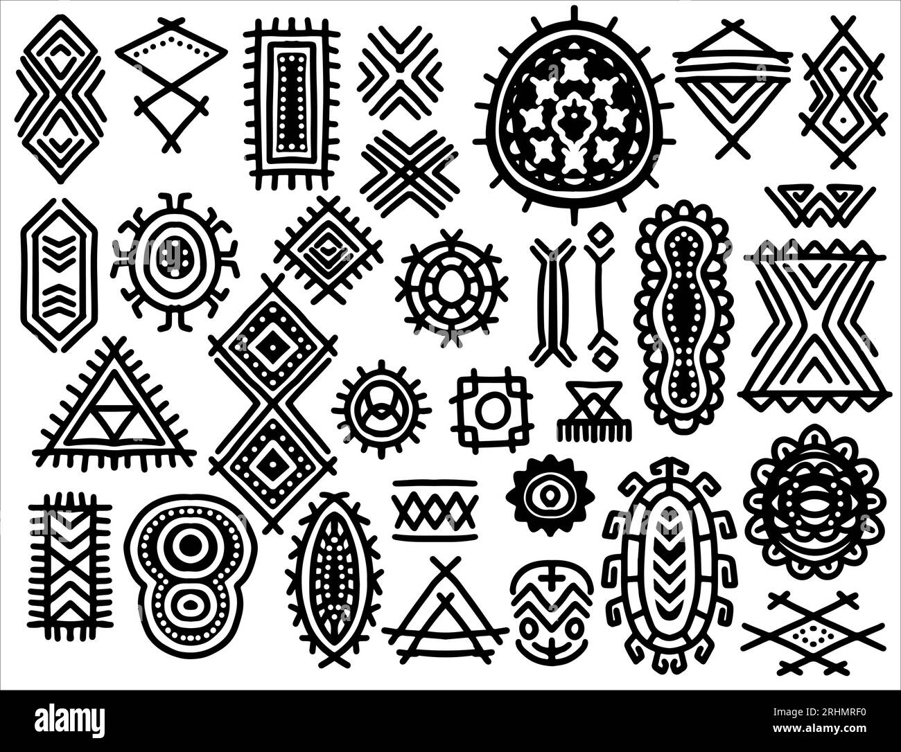 ethnic tribal hand drawn elements set in black white style. Abstract ...