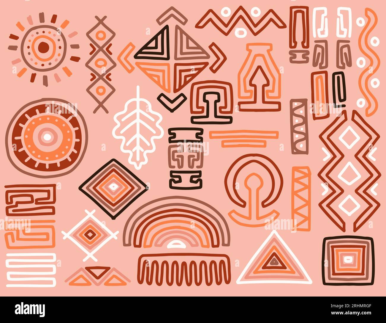 Hand drawn ethnic tribal elements set in colorful style. Abstract ...