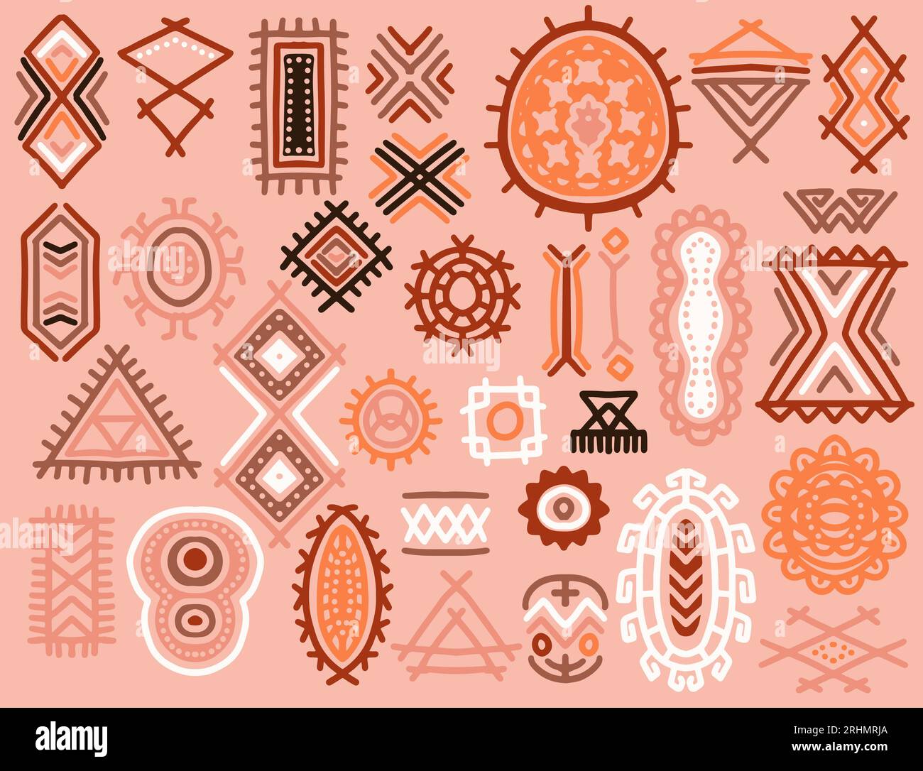 Hand drawn ethnic tribal elements set in colorful style. Abstract ...