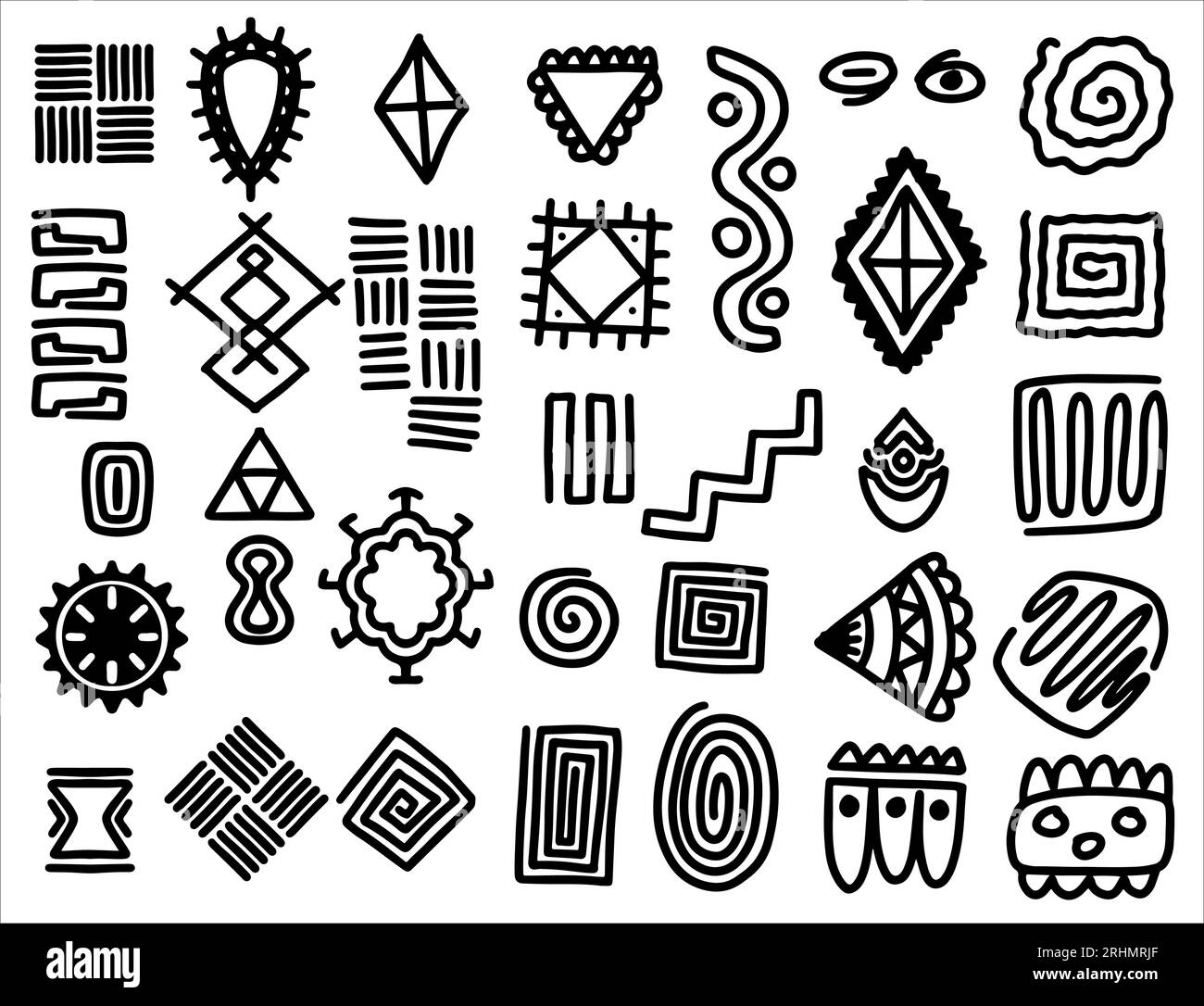 ethnic tribal hand drawn elements set in black white style. Abstract ...