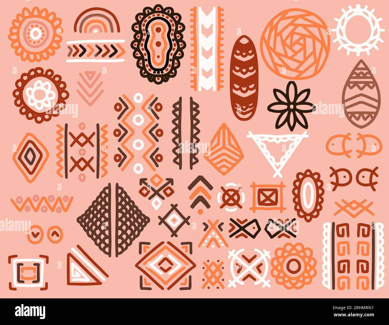 Hand drawn ethnic tribal elements set in colorful style. Abstract ...