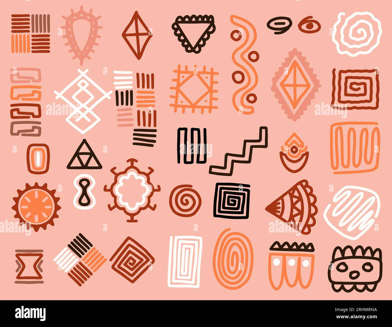 Hand drawn ethnic tribal elements set in colorful style. Abstract ...