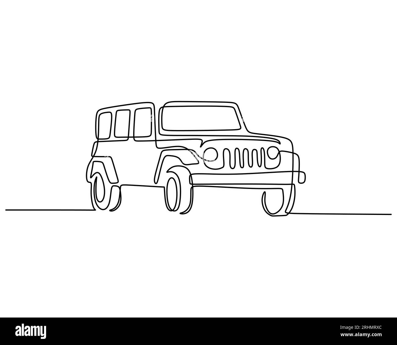 One single continuous line of old SUV car. Classic transportation ...