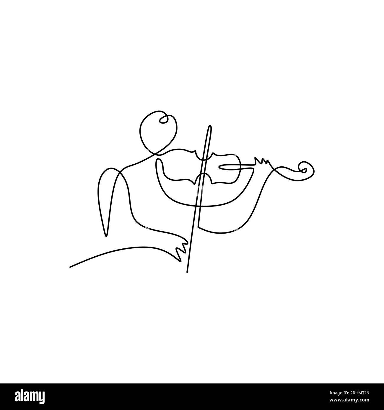 One Single Continuous Line Of Abstract Man Playing Violin With Music