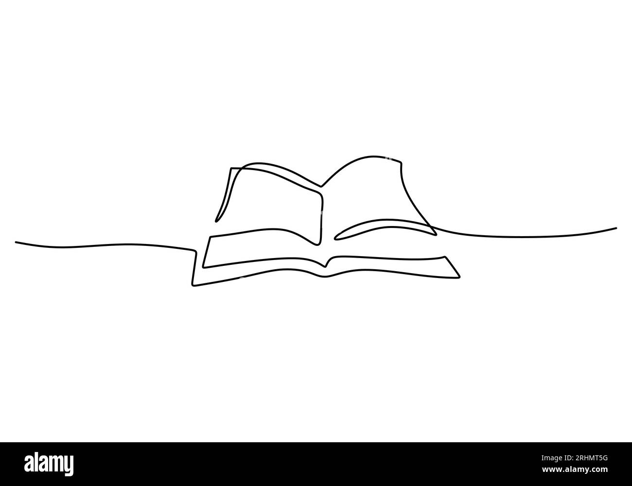 Continuous one single line of opened book for study isolated on white ...
