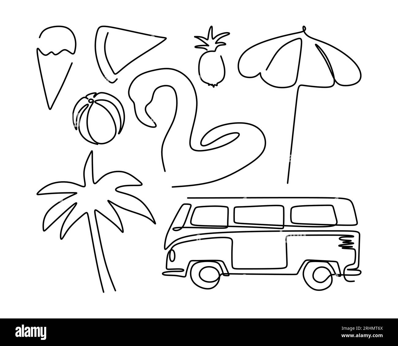 One single continuous line of beach picnic stuff set isolated on white ...