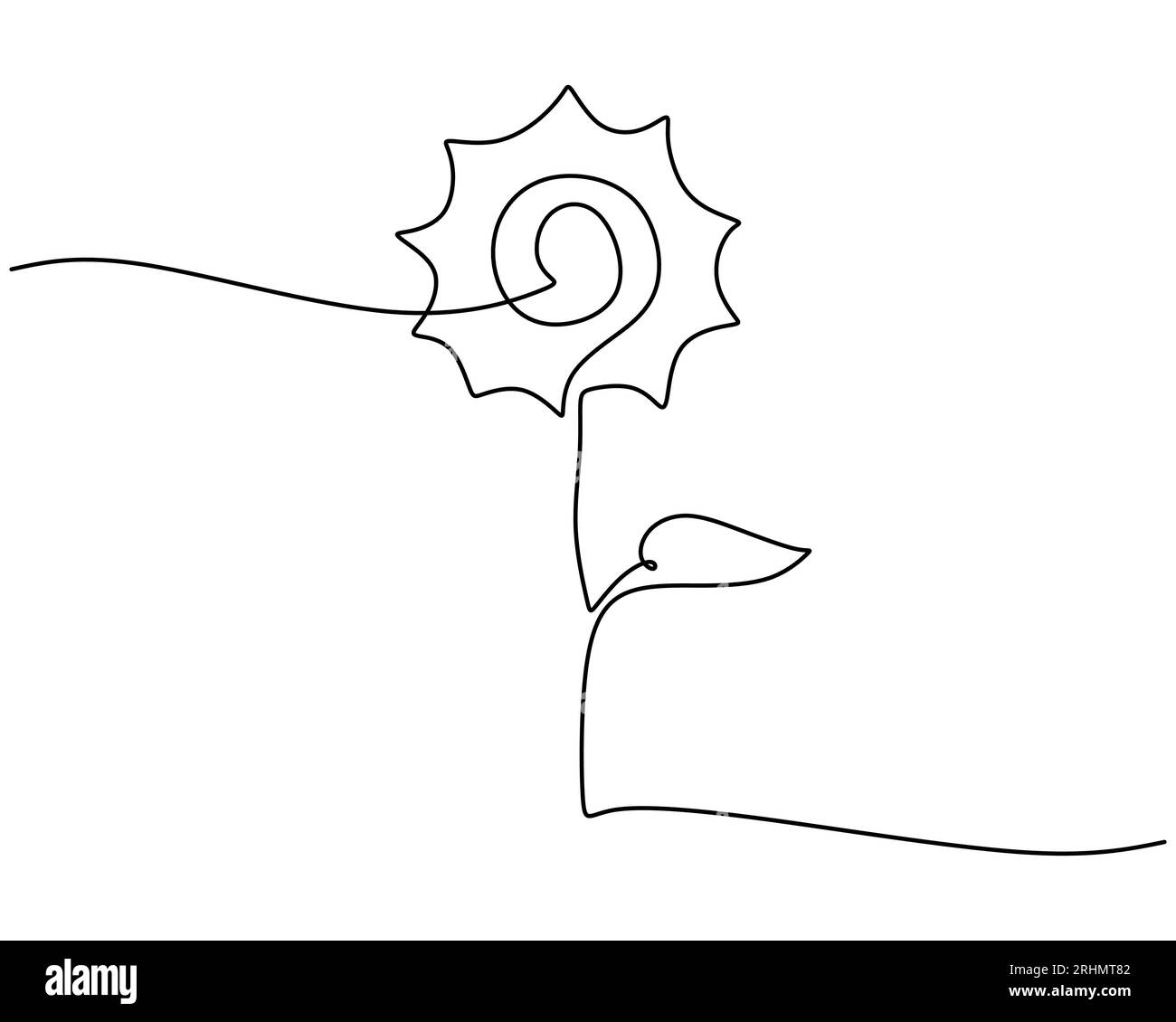 One single continuous line of sun flower isolated on white background ...