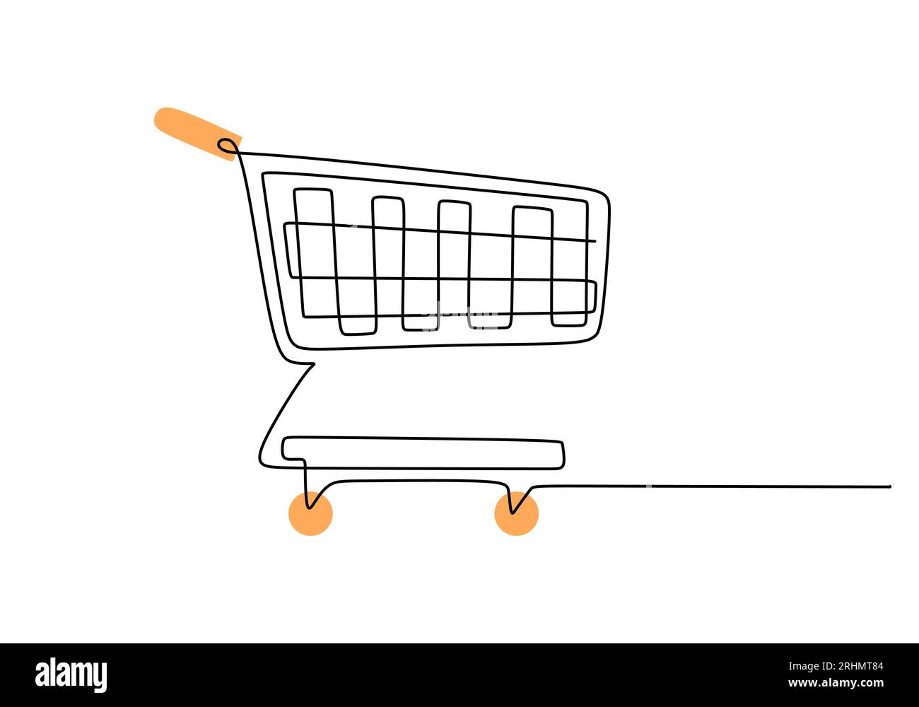 Continuous one single line of trolley shopping isolated on white ...