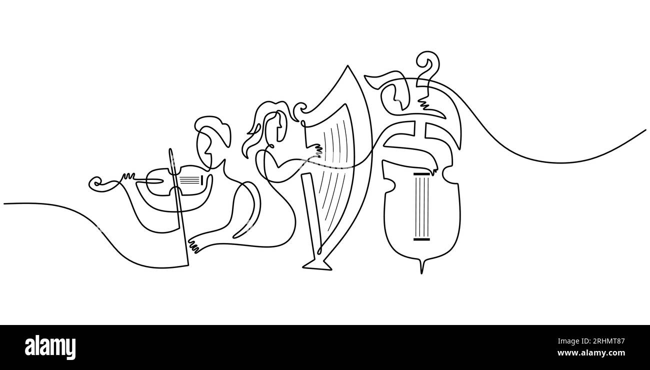 One single continuous line of abstract jazz musician isolated on white ...