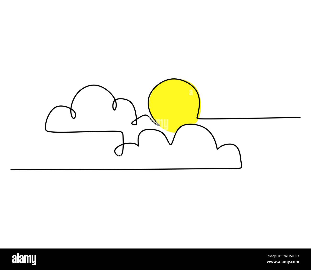 One single continuous line of sun rise from the sky cloud isolated on ...