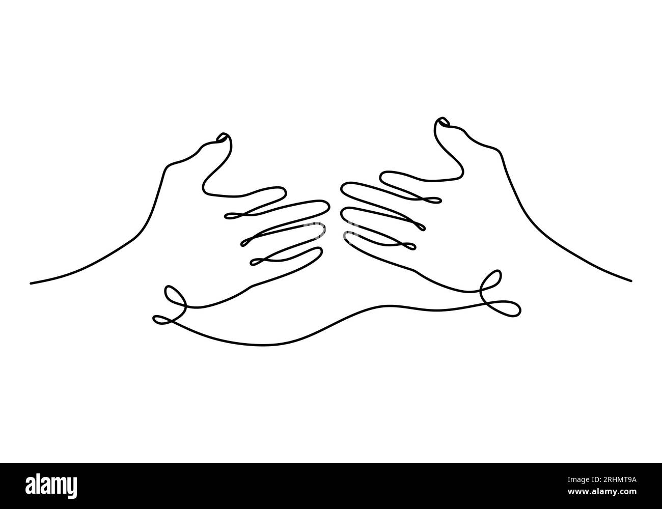 Continuous one single line of opened two hand isolated on white ...