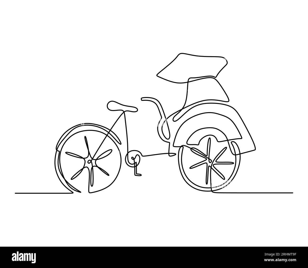 One single continuous line of pedicab. Classic transportation isolated ...
