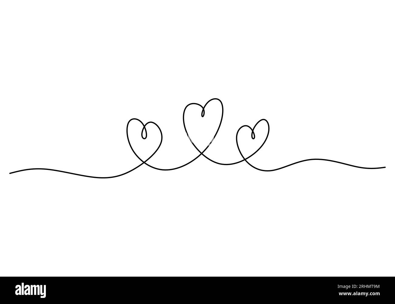 Continuous one single line of three love heart symbols isolated on ...