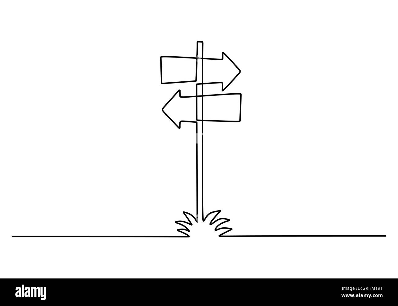 Continuous one single line of arrows signboard isolated on white ...