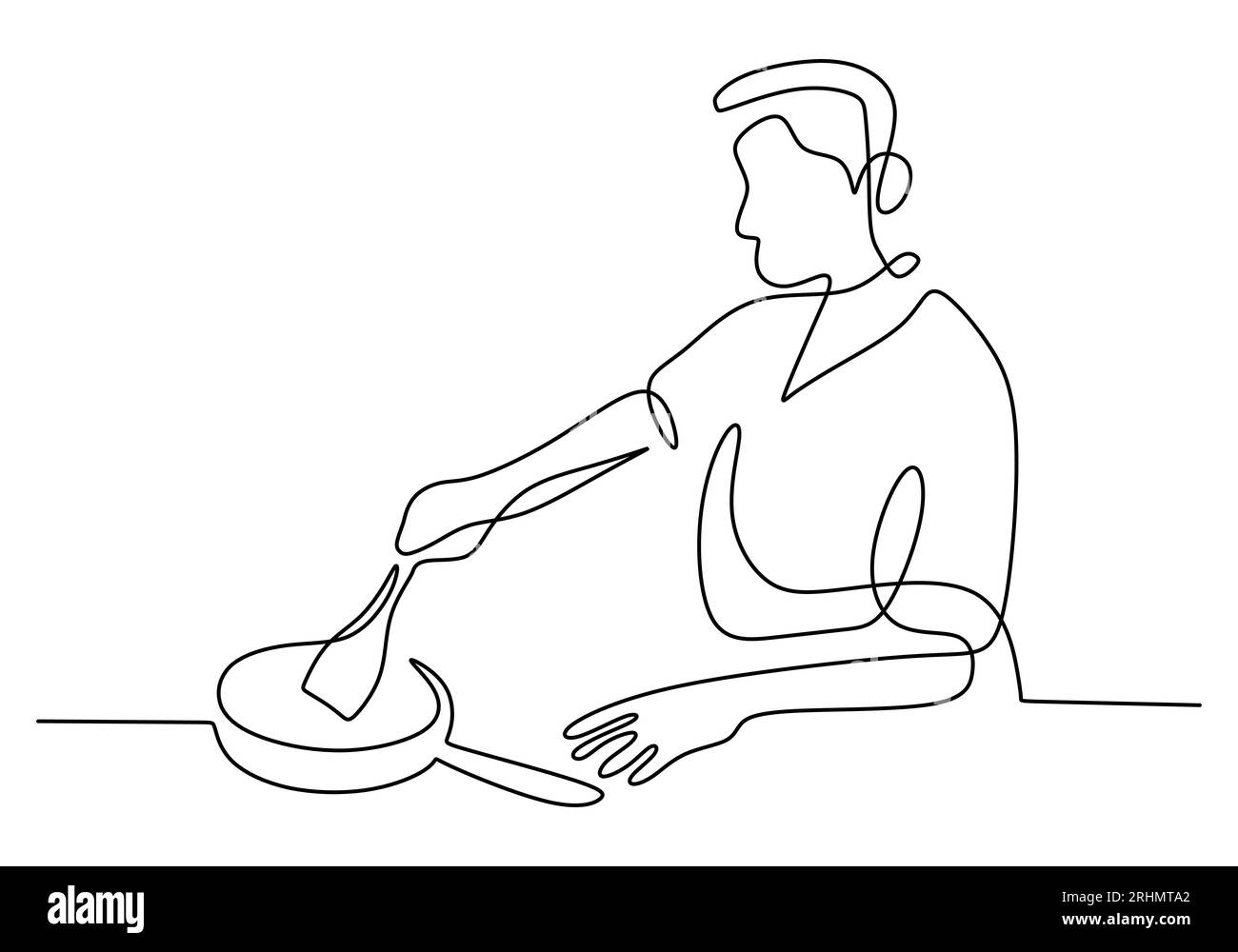 Continuous one single line of man chef cooking isolated on white ...