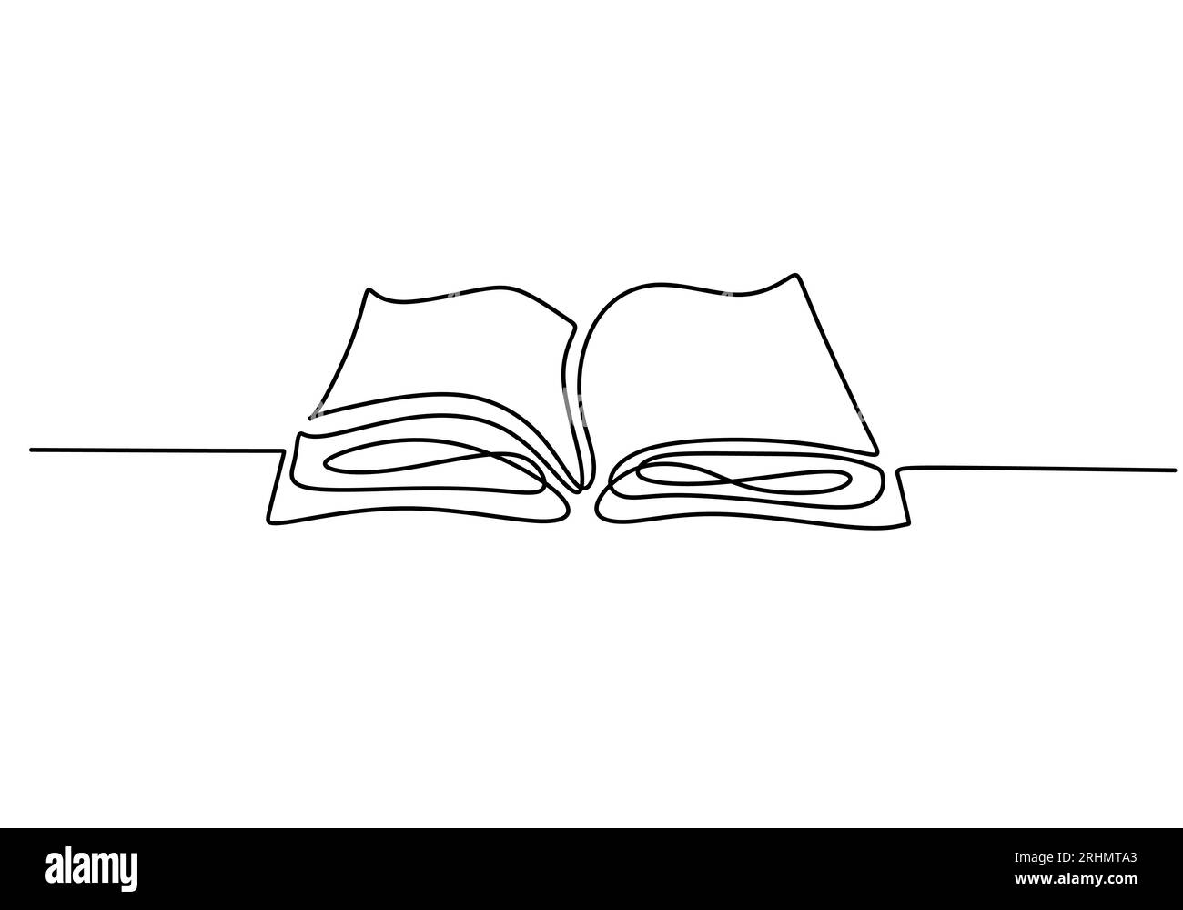 Continuous One Single Line Of Opened Book For School Education Isolated On White Background