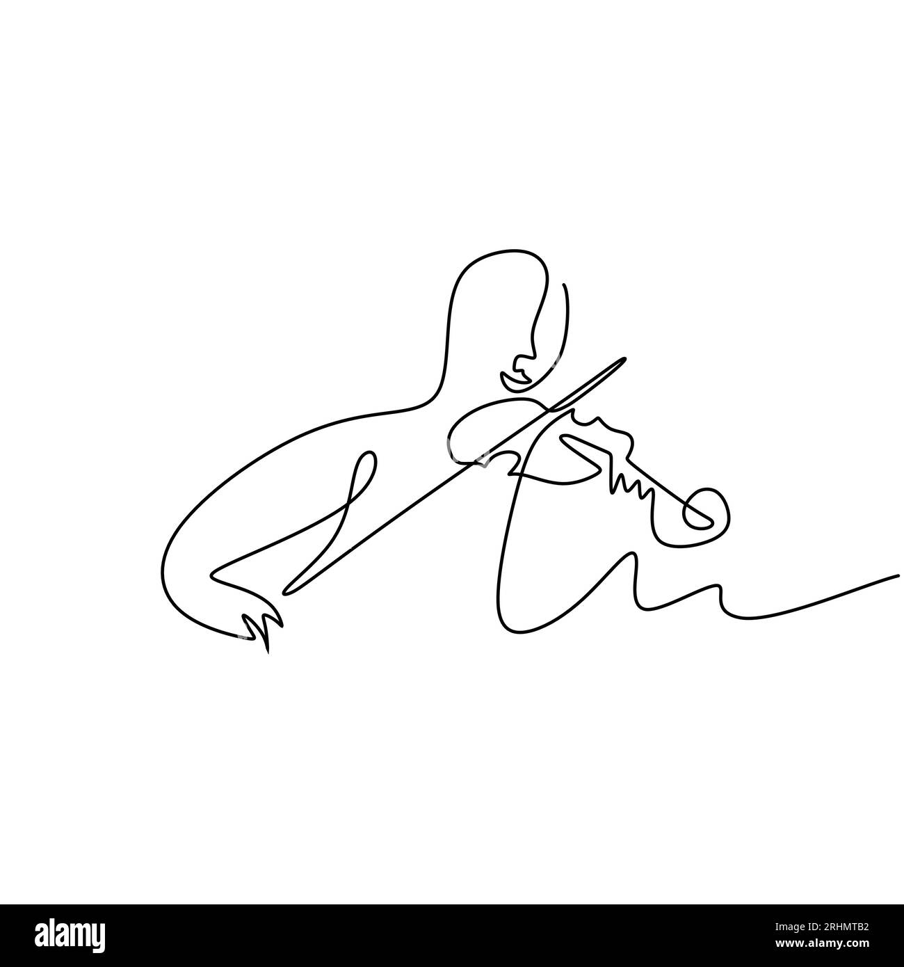 One single continuous line of abstract man playing violin with music ...
