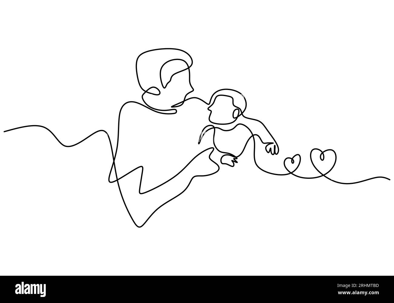 One continuous single line of father and his son isolated on white ...