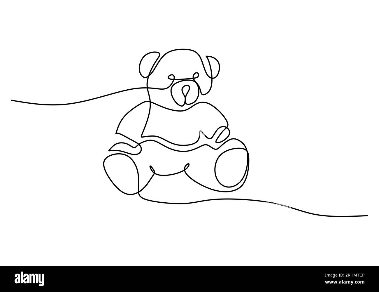 One continuous single line of teddy bear doll isolated on white ...