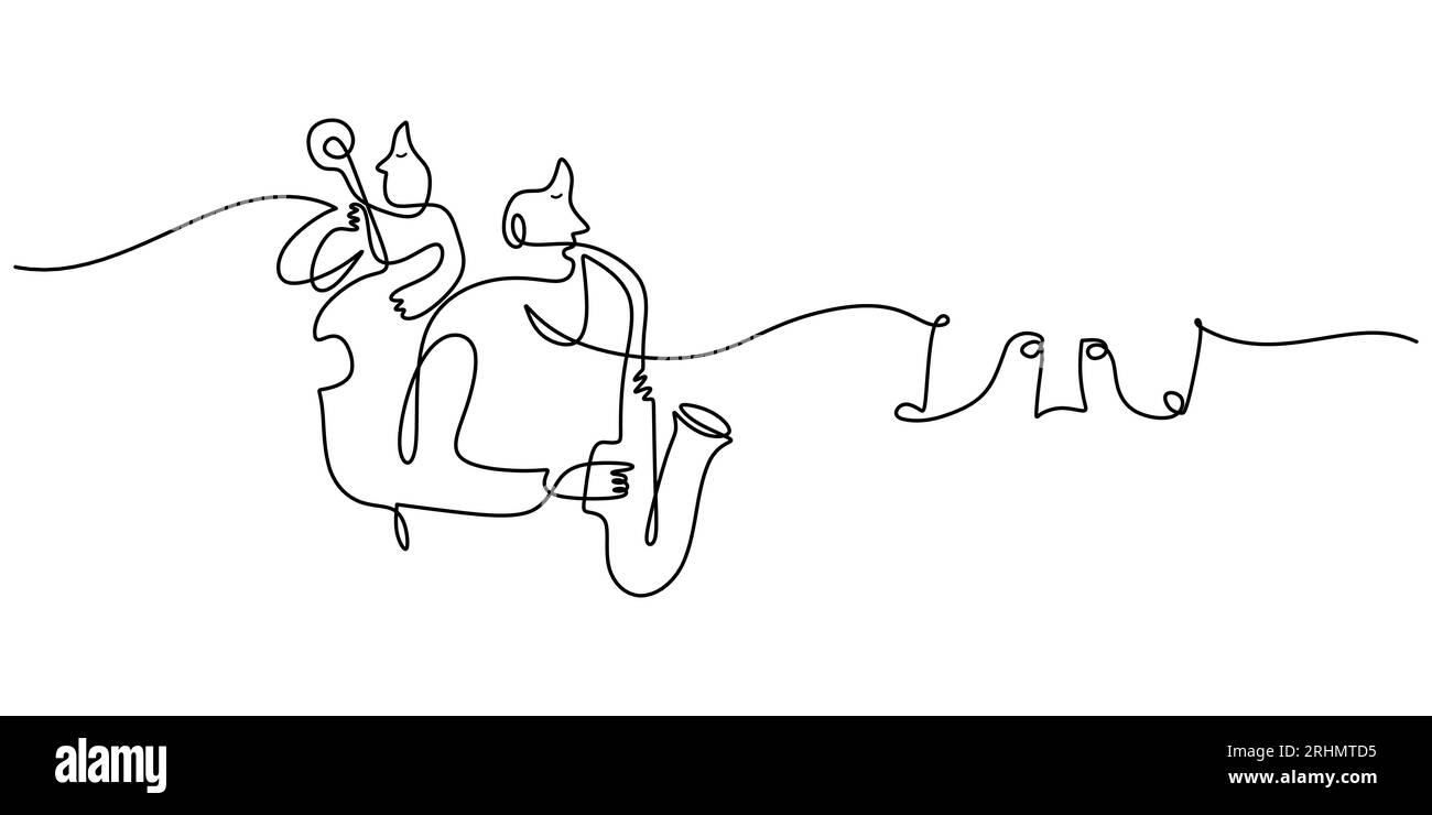 One single continuous line of jazz musician and music notes isolated on ...