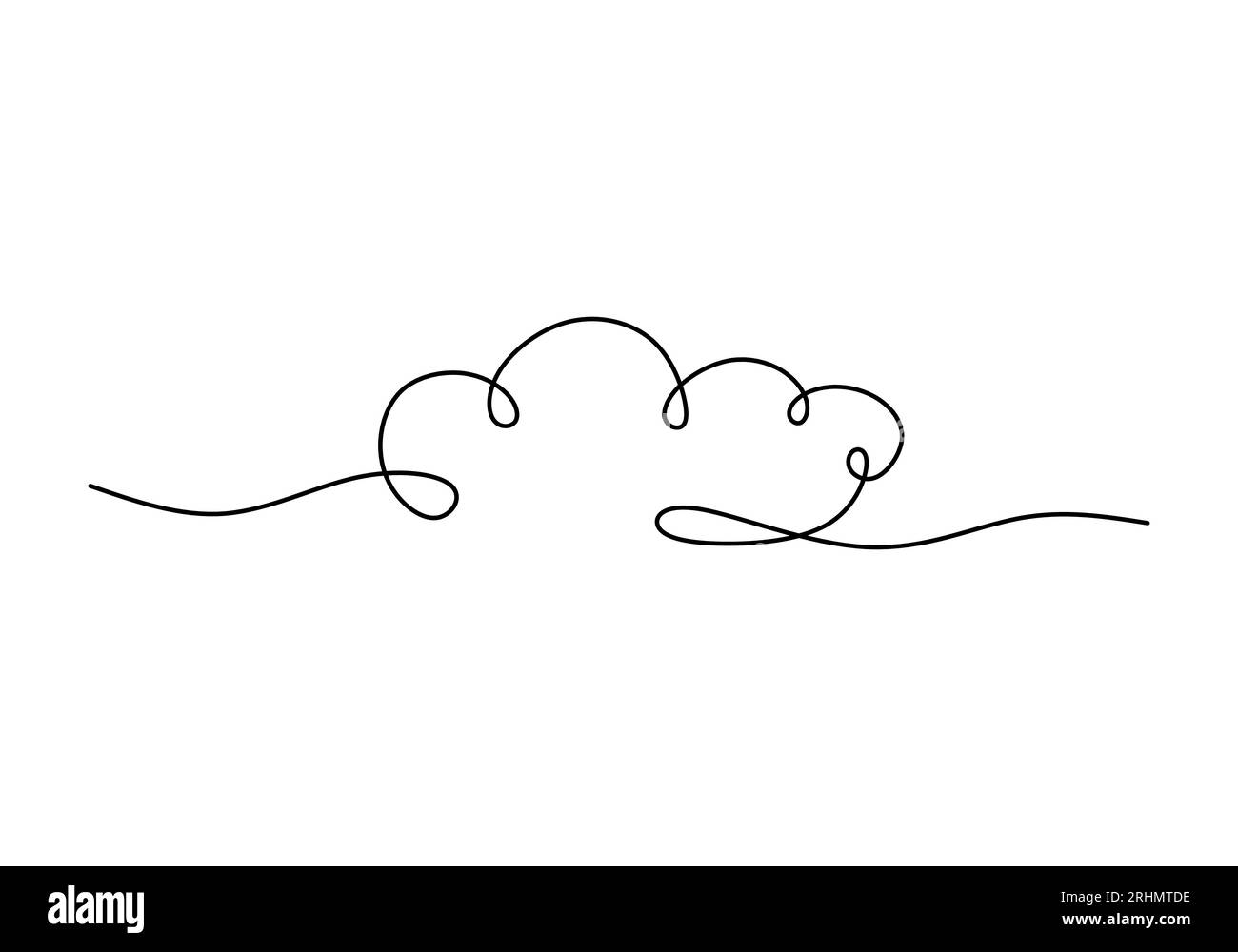 Continuous one single line of sky cloud isolated on white background ...