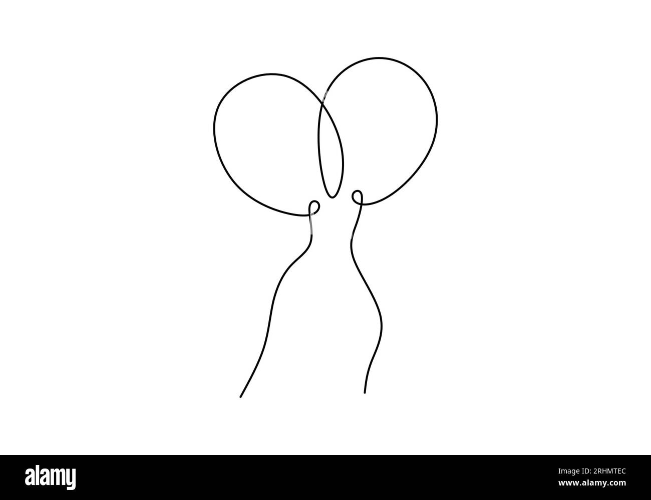 Continuous one single line of two flying balloons isolated on white ...