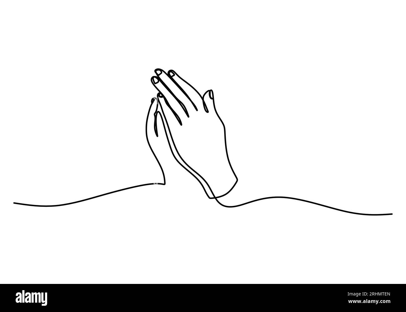 Continuous One Single Line Of Hand Praying Symbol Isolated On White