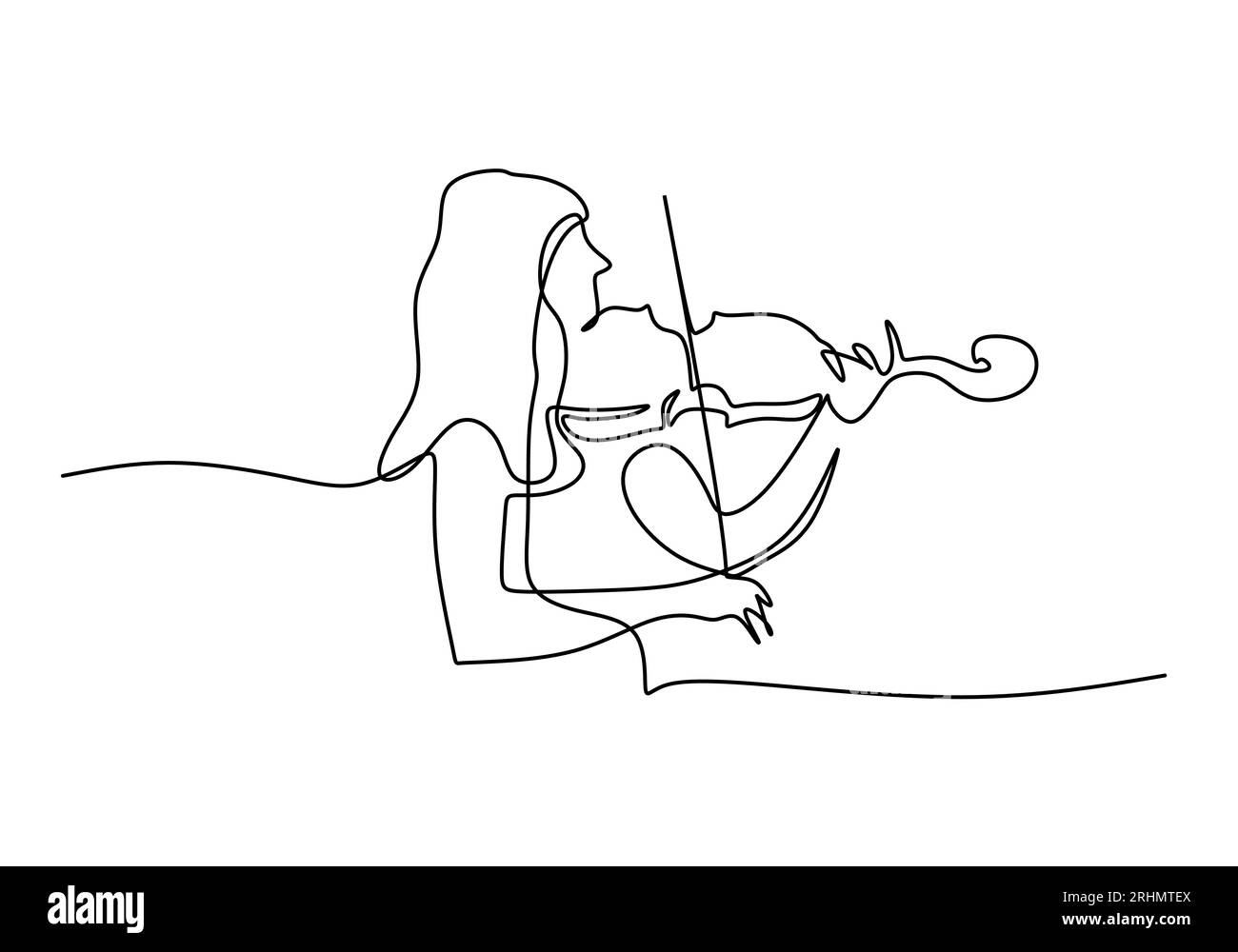 One Continuous Single Line Of Woman Violin Player Isolated On White Background Stock Vector