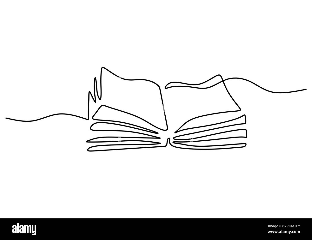 Continuous One Single Line Of Opened Book For School Education Isolated On White Background