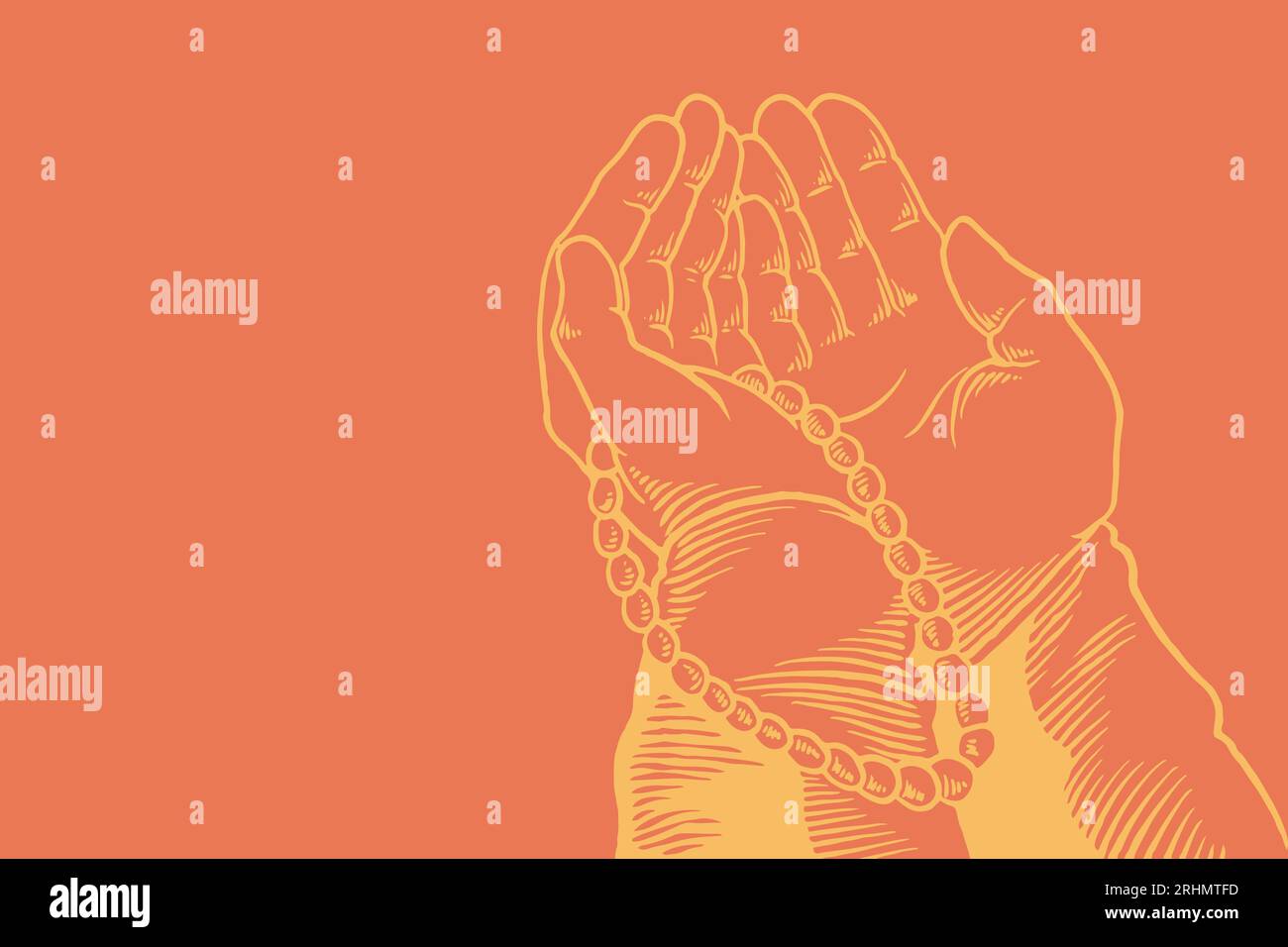 Hand drawn sketch of hand praying isolated on orange background for ...