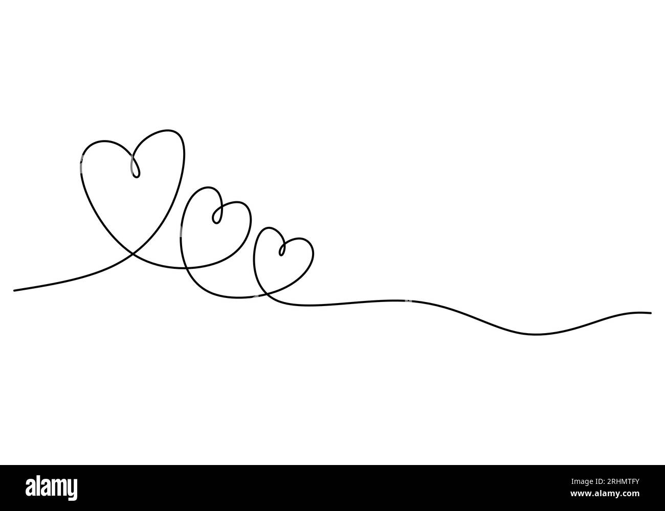 Continuous one single line of three heart love symbols isolated on ...