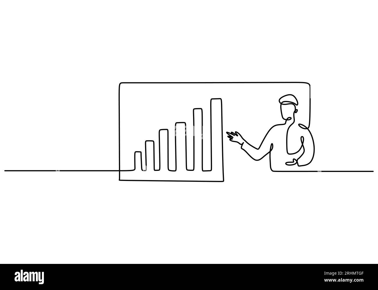 One continuous single line of man presentation business chart isolated ...