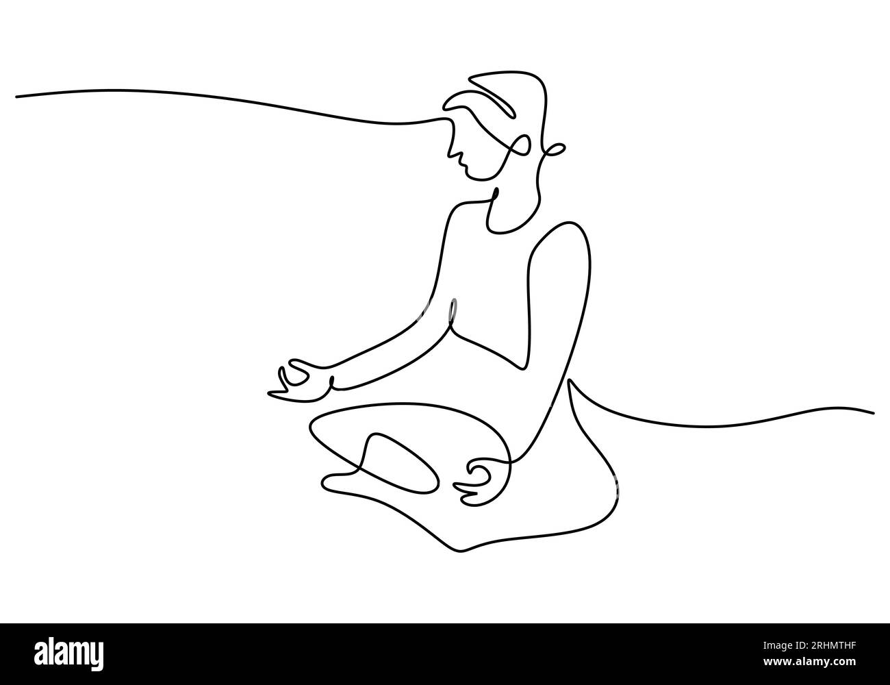 One continuous single line of woman sitting yoga isolated on white ...