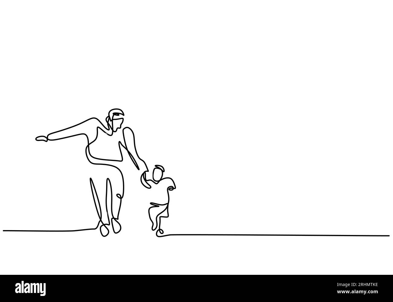 One continuous single line of father and son running isolated on white ...