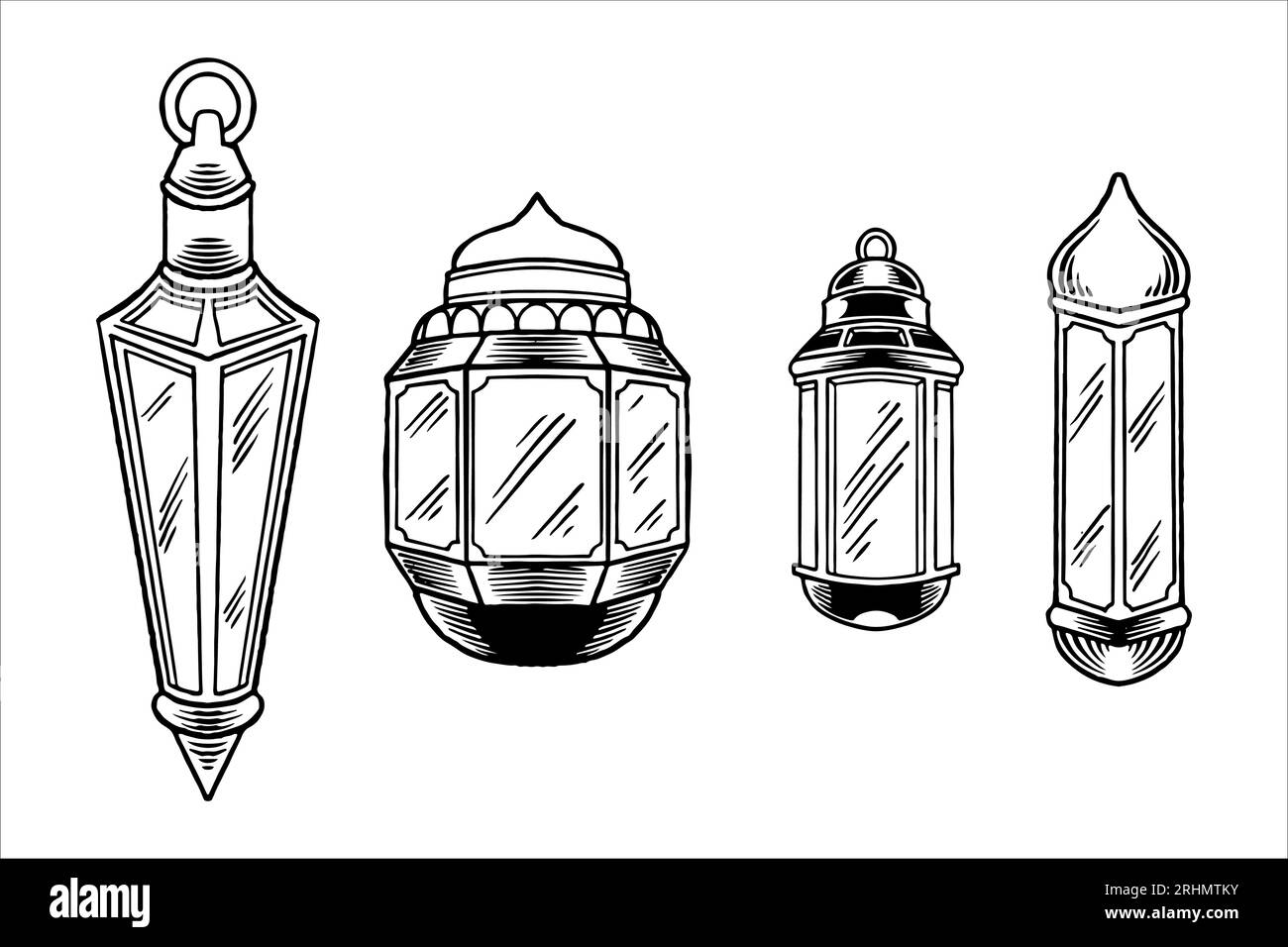 Set of hand drawn lanterns for islamic ornaments element for ramadan ...