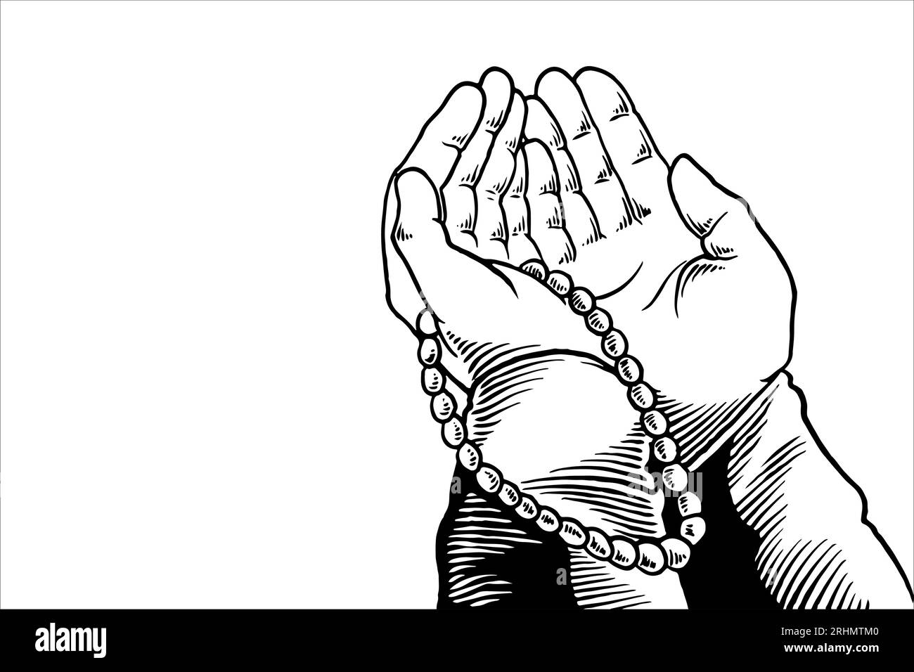 Hand drawn sketch of hand praying isolated on white background for ...