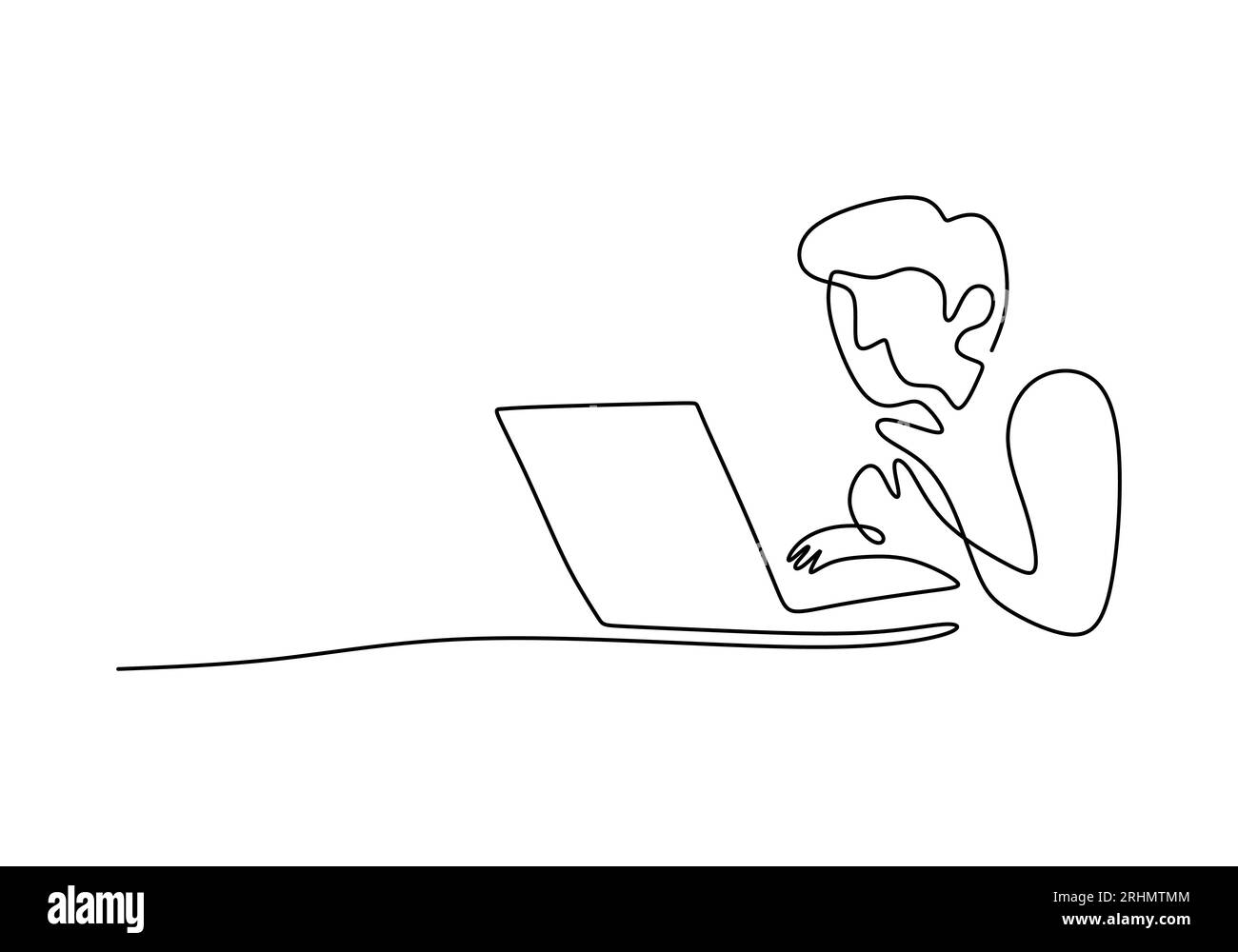 One continuous single line of man typing on laptop isolated on white ...