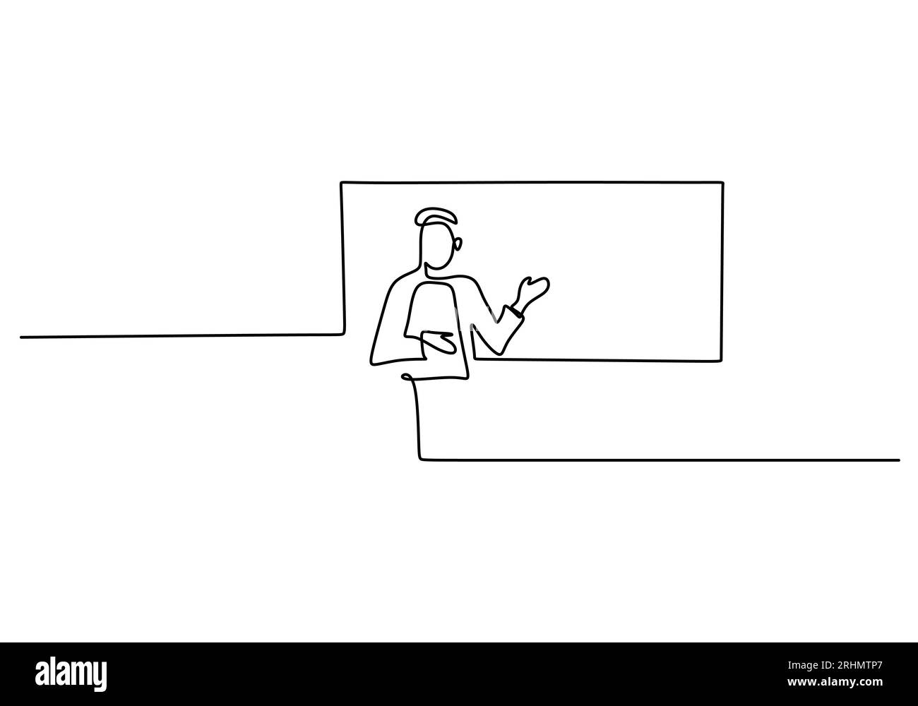 One continuous single line of man presentation or teaching in front ...